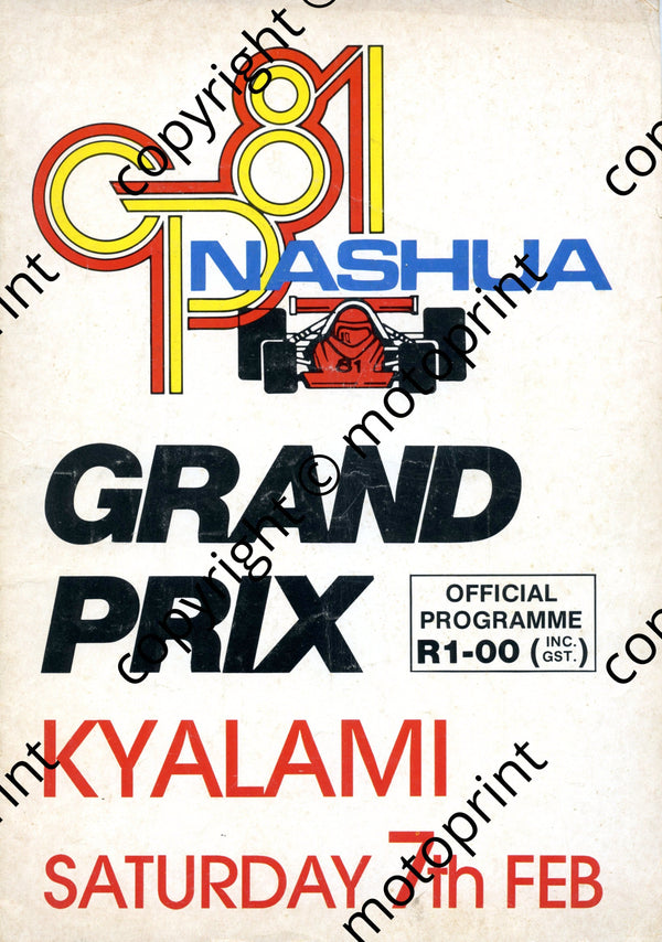 1981 SA GP; feature drivers, teams pics; entry list GP 001 – Motoprint